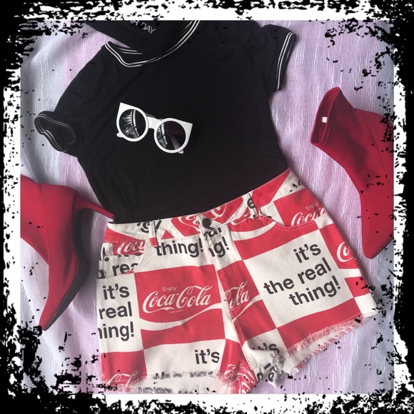 Coca Cola | Shorts | Coca Cola Co Denim Redwhite Shorts New | Poshmark